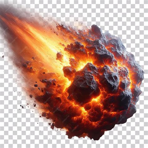 A Dropping Burning Meteorite With Explosion Effect Isolated On A