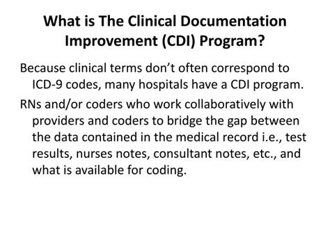 PPT Clinical Documentation Improvement CDI PowerPoint Presentation ID