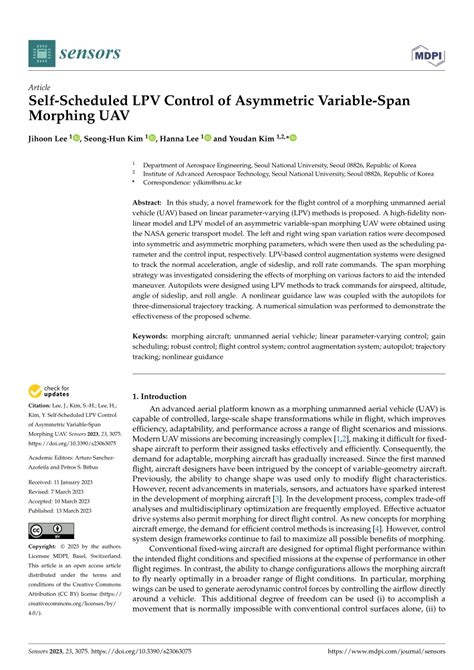 Pdf Self Scheduled Lpv Control Of Asymmetric Variable Span Morphing Uav