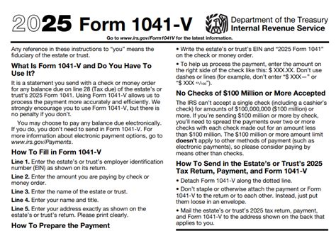 Irs Form 1041 V Payment Voucher For Estates And Trusts