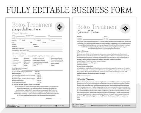 Professional Botox Treatment Form Botox Consent Form Esthetician