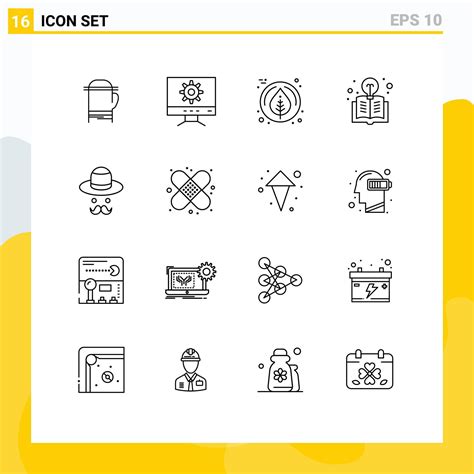 Editable Vector Line Pack Of 16 Simple Outlines Of Fathers Brim Maple Avatar Light Editable