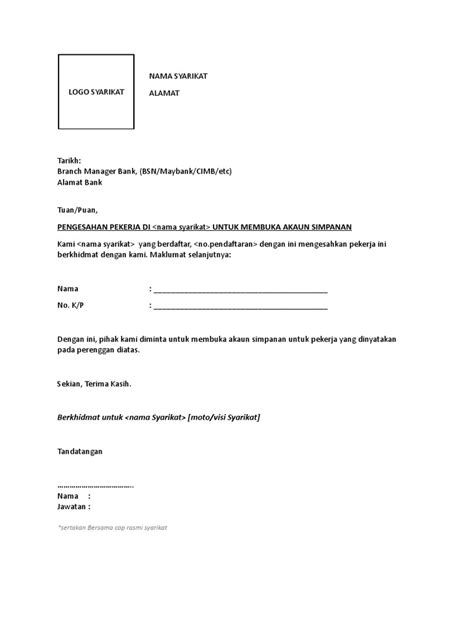 Surat Pengesahan Majikan Buka Akaun Simpanan Pdf