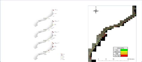 left overtopping vulnerability maps for the 4 scenarios considered