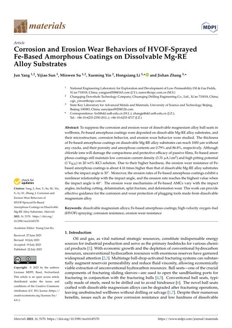 Pdf Corrosion And Erosion Wear Behaviors Of Hvof Sprayed Fe Based Amorphous Coatings On