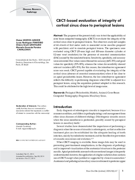 Pdf Cbct Based Evaluation Of Integrity Of Cortical Sinus Close To Periapical Lesions Oseas