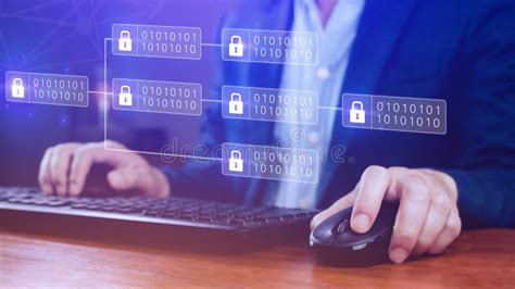 Businessman Using Laptop Computer To Blockchain Technology Concept With Chain Of Encrypted