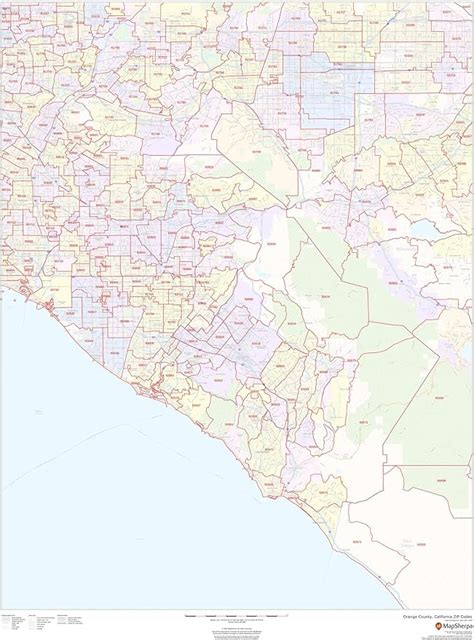 Orange County California Zip Codes 36 X 48 Wall Map