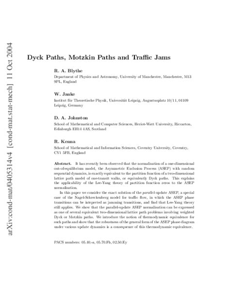 pdf dyck paths motzkin paths and traffic jams