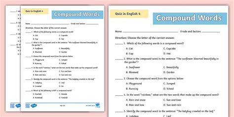 Grade 4 English Quiz Compound Words