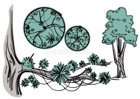 Green Garden Coniferous Trees Set Design Elements For Poster Or Drawings Or Collages For