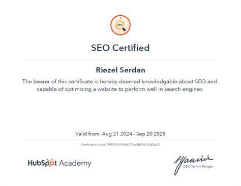 Finished Seo Certification With Hubspot Riezel Serdan Posted On The