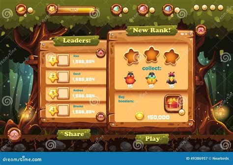 Game Screen Template For Space Game With Aliens And Astronaut In Control Room Vector