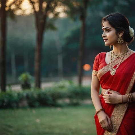 Premium Photo A Girl In A Red Saree Is Standing And Modeling