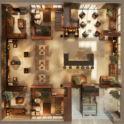 Comprehensive 25d Floor Plan Of A Hotel Lobby Integrating Reception Bar