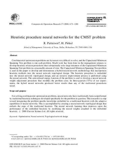 Pdf Heuristic Procedure Neural Networks For The Cmst Problem