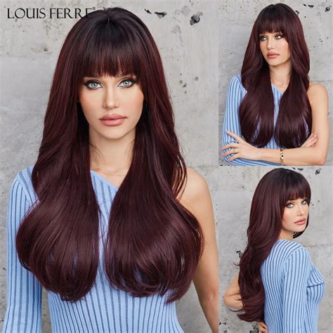 Blonde Highlight Synthetic Wig With Bangs Crossdressers Long Wavy B