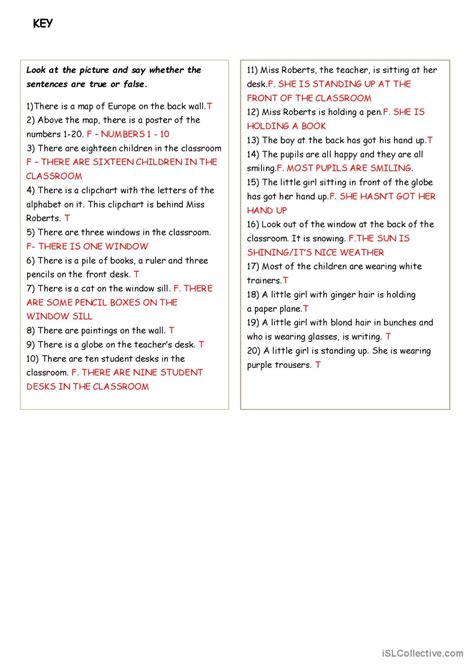 In The Classroom Picture Description English Esl Worksheets Pdf And Doc