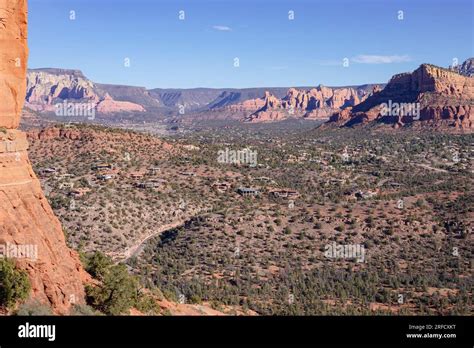 Elevated Views Towards Sedona From Cathedral Rock In Arizona Stock