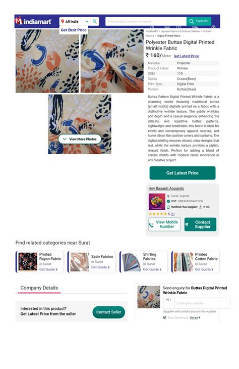 Polyester Buttas Digital Printed Wrinkle Fabric At ₹ 160 Meter In Surat