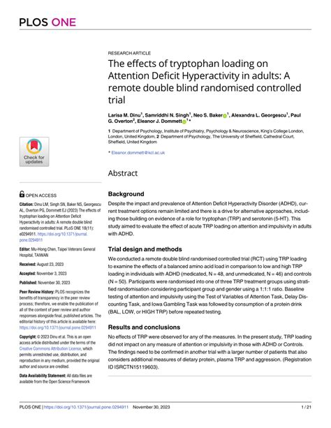 Pdf The Effects Of Tryptophan Loading On Attention Deficit