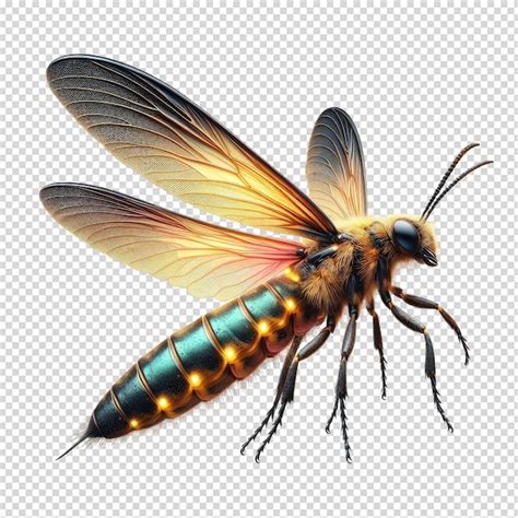 Premium Psd A Yellow And Black Fly With A Blue And Green Tail