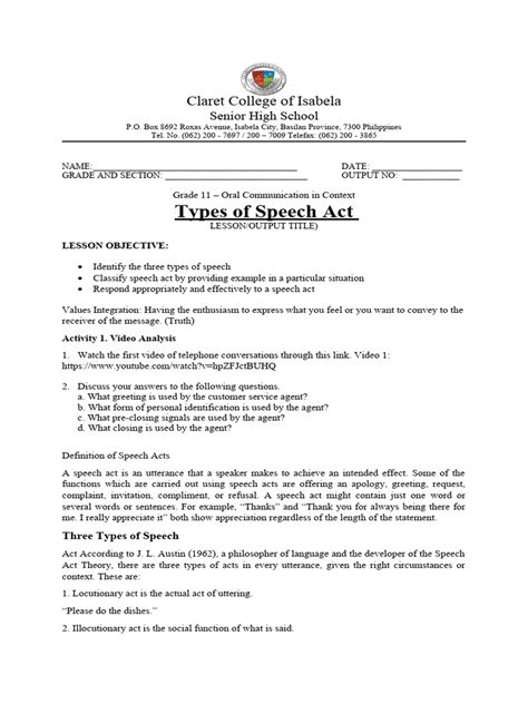 Types Of Speech Act 1 Download Free Pdf Communication Logic