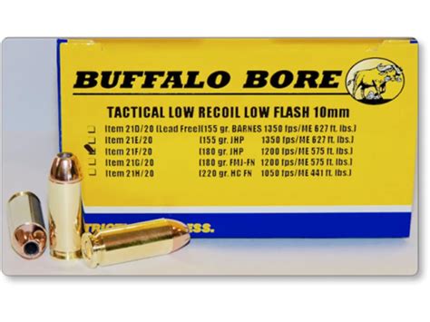 Buffalo Bore Tactical Low Recoil 10mm Auto Ammo 180 Grain Jacketed