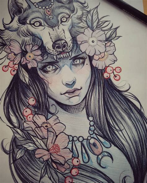 Wolf Girl Drawing Tattoo