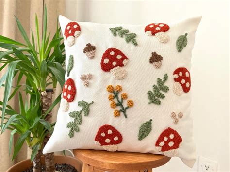 Handmade Mushroom Pillow Cover Tufted Autumn Home Decor Etsy