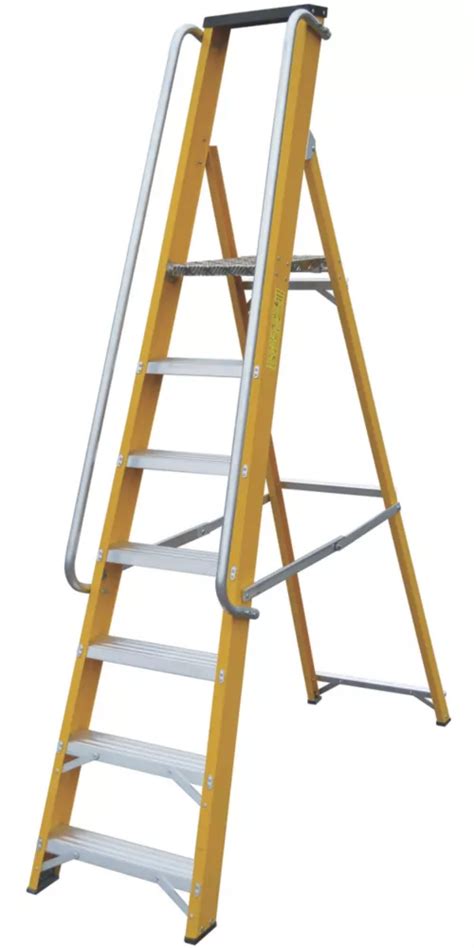 Lyte Fibreglass 243m 7 Step Platform Step Ladder With Handrail Screwfix