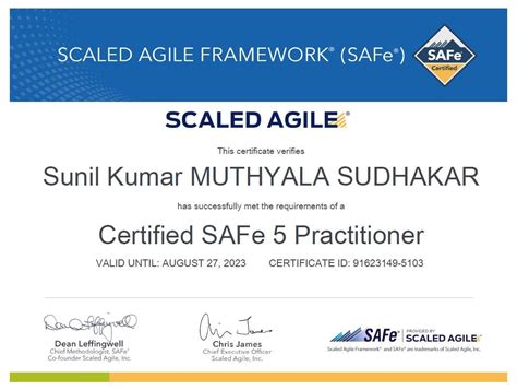 View My Verified Achievement From Scaled Agile Inc Sunil Kumar Muthyala Sudhakar