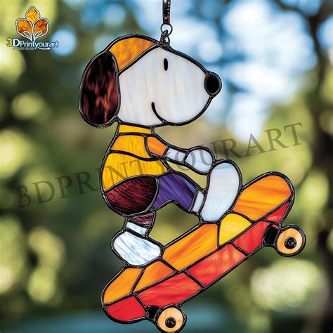 Digital Download Stained Glass Snoopy And The Skateboard Pattern