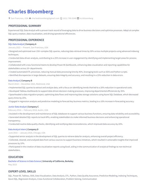 20 Sql Data Analyst Resume Examples