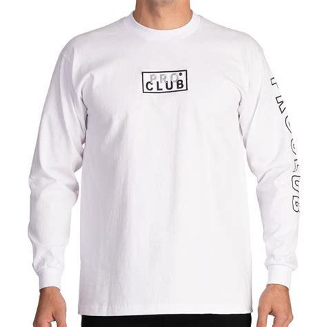 Pro Club Long Sleeve Embroidered Box Logo Tee Tops T Shirts All Out