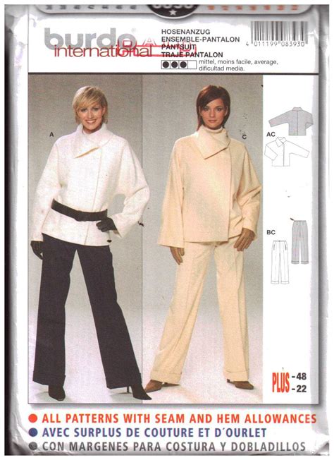 Burda 8393 Top Pants Size 10 22 Uncut Sewing Pattern