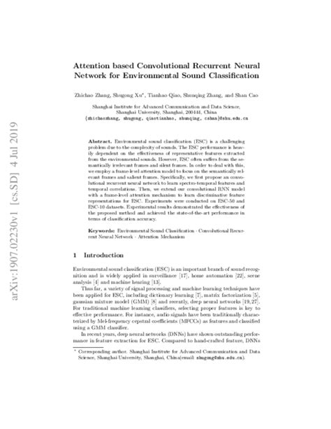 Pdf Attention Based Convolutional Recurrent Neural Network For Environmental Sound Classification