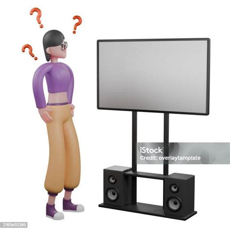 3d 댄스 아티스트 연기자 여성 무용수가 허리에 손을 얹고 서서 생각에 잠긴 표정으로 대형 스크린을 바라보고 있다 애니메이션 탤런트 공연에 대한 스톡 사진 및 기타 이미지