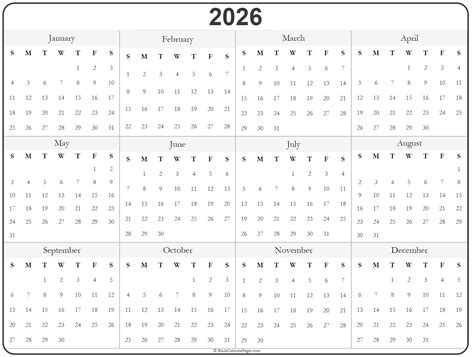 2024 Year Calendar Yearly Printable