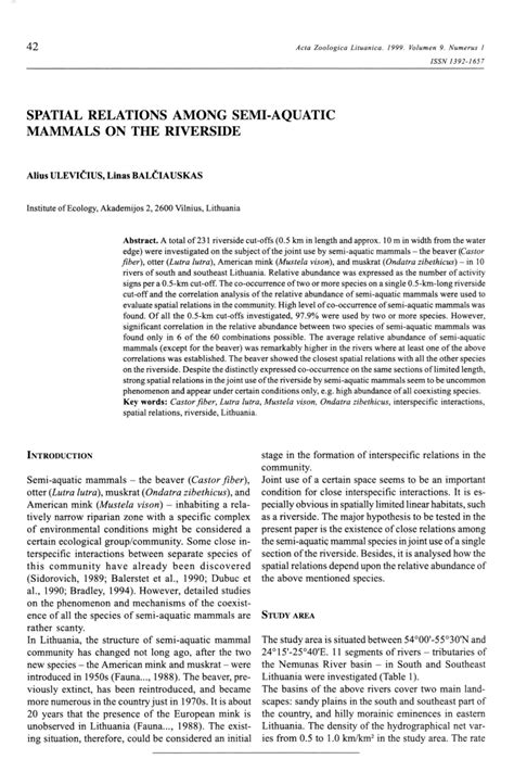 Pdf Spatial Relations Among Semiaquatic Mammals On The Riverside