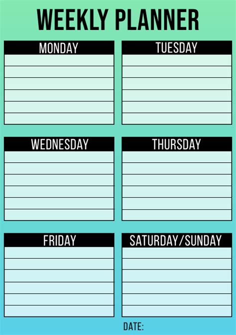 Weekly Planner Printable A4 Gradient Template Postermywall