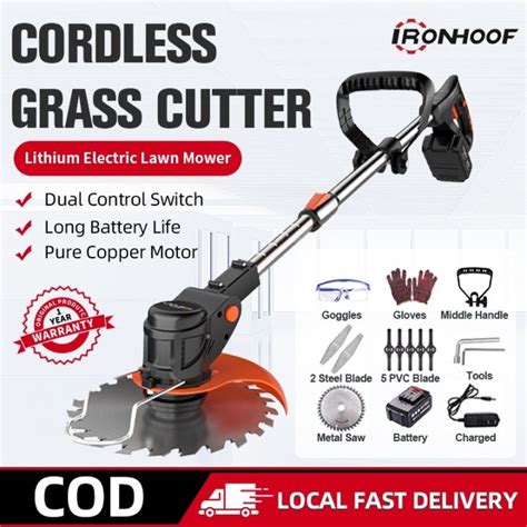 Ironhoof Electric Grass Cutter Lawn Mower Rechargeable Lithium Battery