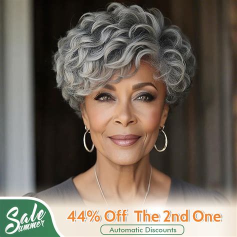 Salt And Pepper Pixie Cut Human Hair Wig Natural Gray Wig For Mature