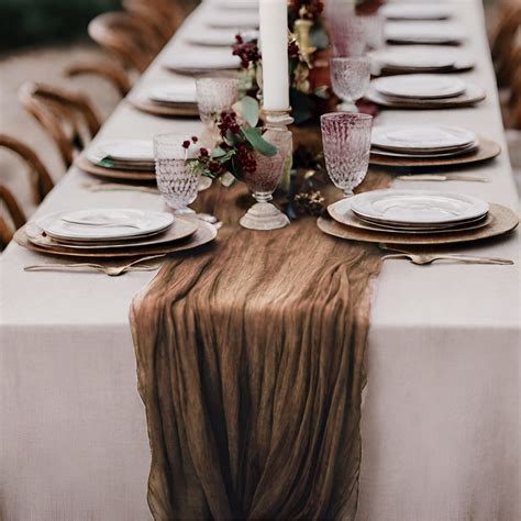 Extra Long 4m Light Brown Cheesecloth Table Runner 90x400cm