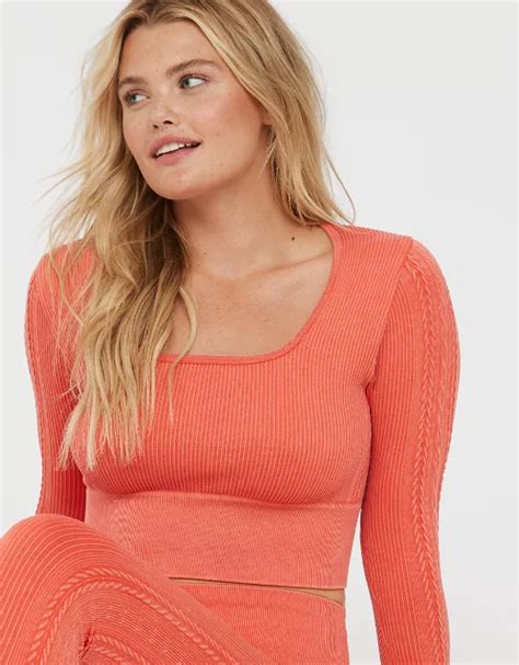 Offline By Aerie Seamless Cable Square Neck T Shirt Offline