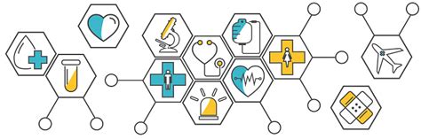 평면 스타일의 원격 의료 건강 관리 및 응급 처치 개념 고립 된 흰색 배경에 육각형으로 설정된 의료 아이콘 웹 응용 프로그램