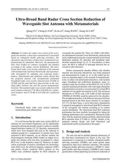 Pdf Ultra Broad Band Radar Cross Section Reduction Of Waveguide Slot