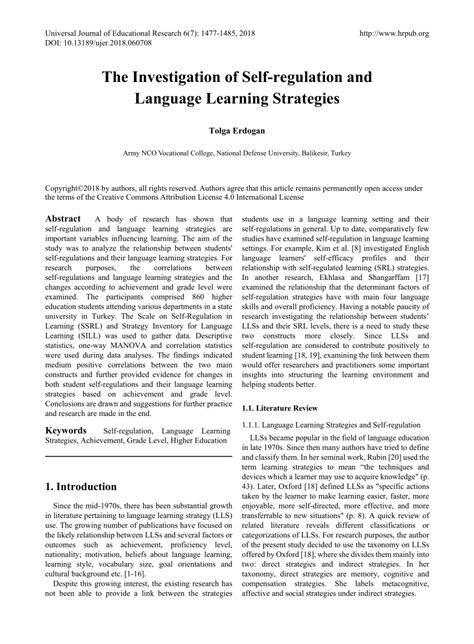 Pdf The Investigation Of The Relationship Between Self Regulation And Language Learning Strategies