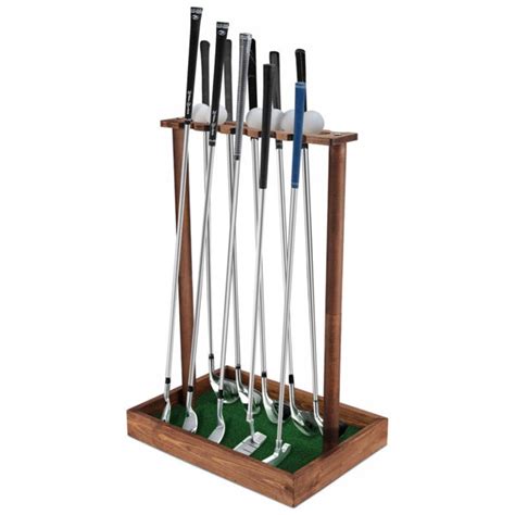 Rebrilliant Wooden Golf Club Holder With Artificial Grass Mat Holds 11