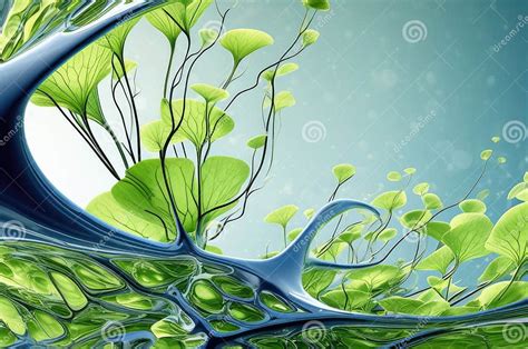 Abstract Biomorphic Shapes With Leaves On Blue Sky Background Stock